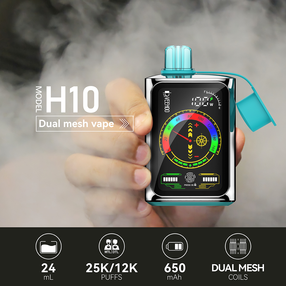 H10 25000 Puffs, Dual Mush Coil, Sliding Touch Full Screen Vape - China ...