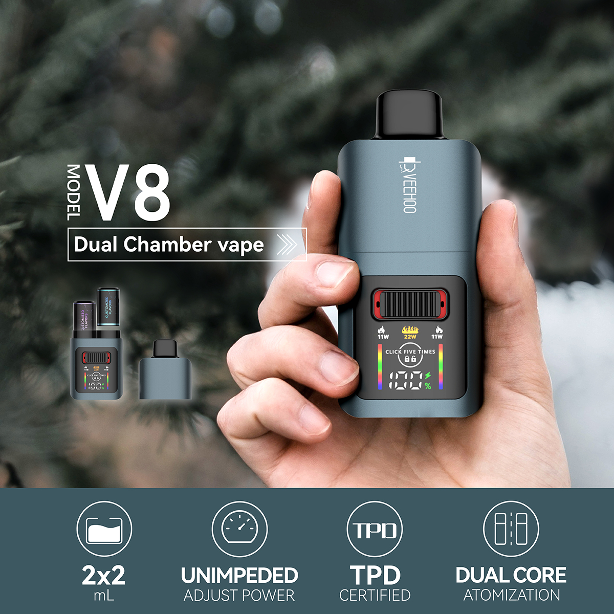 V8 Two cartridges with three flavors, Flavor DIY, 2x2mL Changing Vape ...